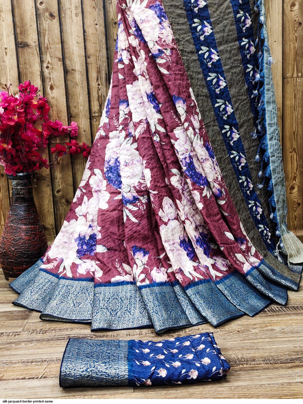 silk jacquard border printed saree