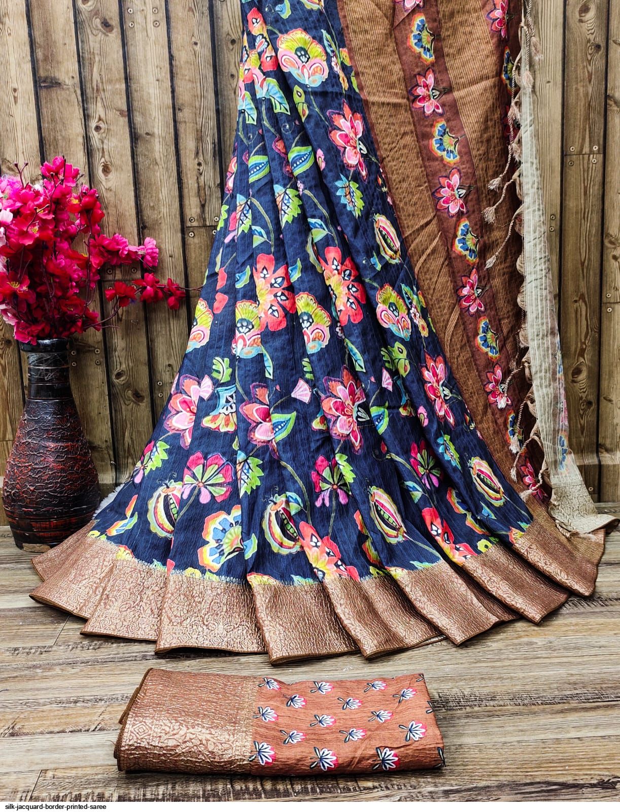 silk jacquard border printed saree