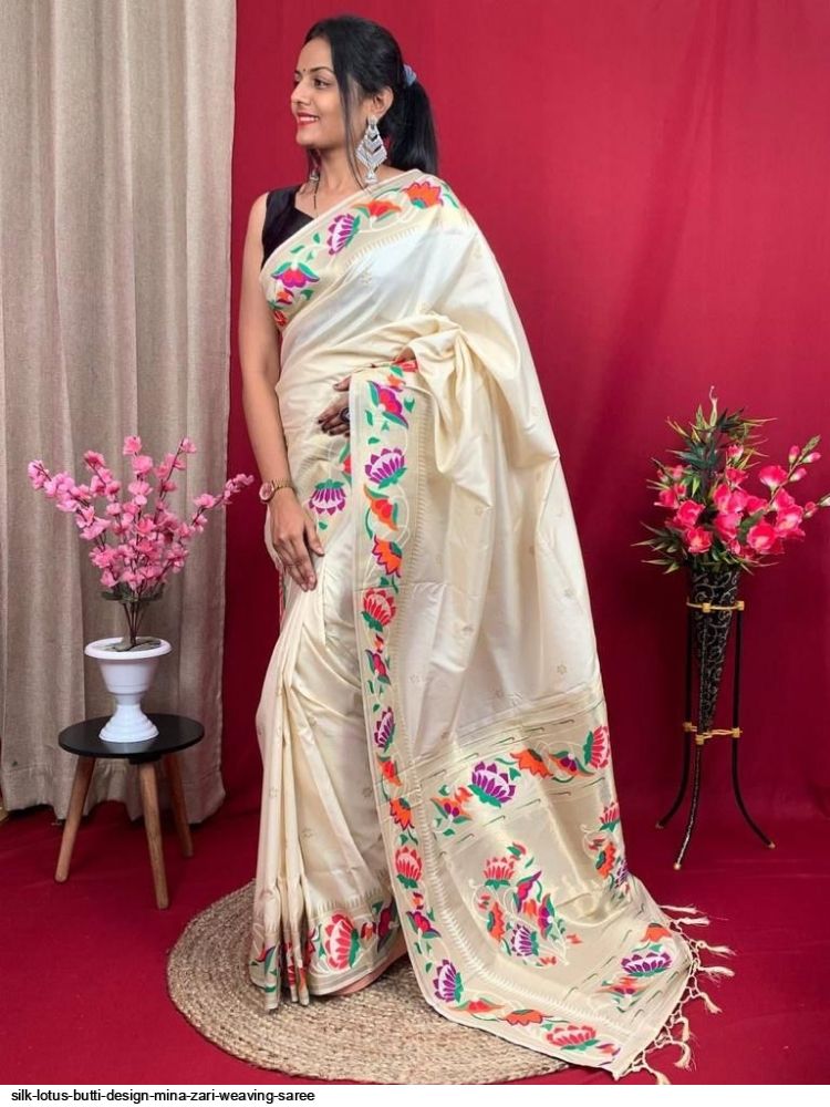 SILK LOTUS BUTTI DESIGN MINA ZARI WEAVING SAREE