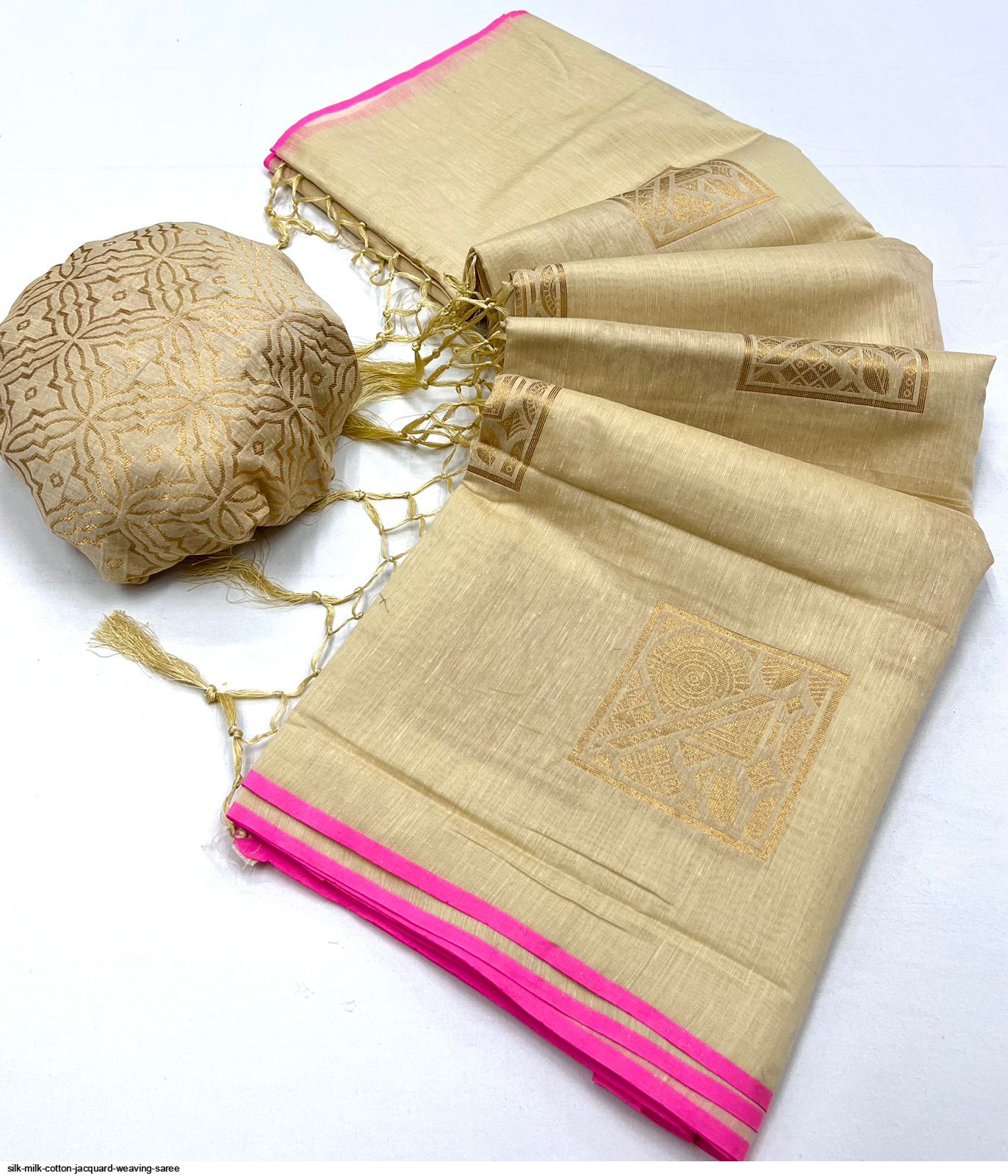 SILK MILK COTTON JACQUARD WEAVING SAREE