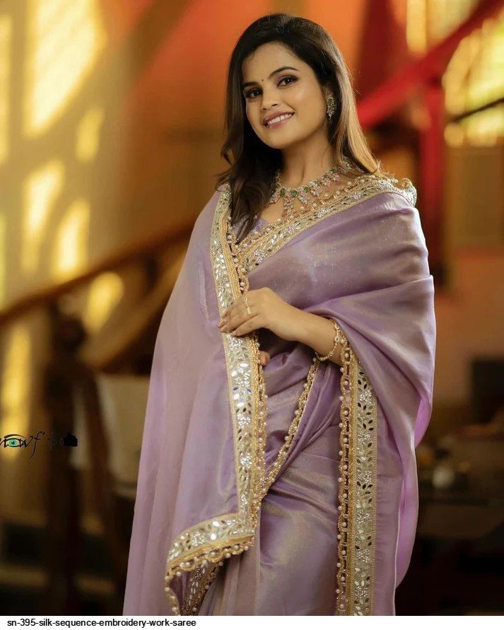 SN 395 Silk Sequence Embroidery Work SAREE