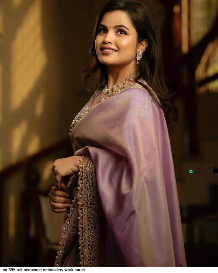 SN 395 Silk Sequence Embroidery Work SAREE