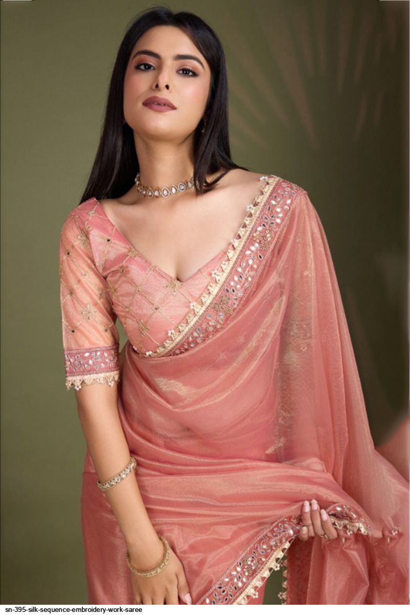SN 395 Silk Sequence Embroidery Work SAREE