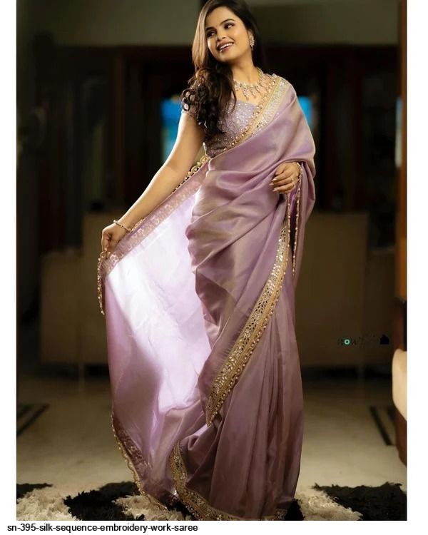 SN 395 Silk Sequence Embroidery Work SAREE