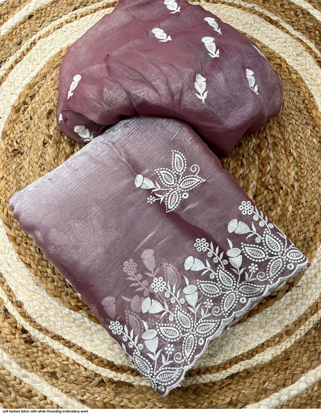 Soft Barbari Fabric With White Threading Embroidery Work