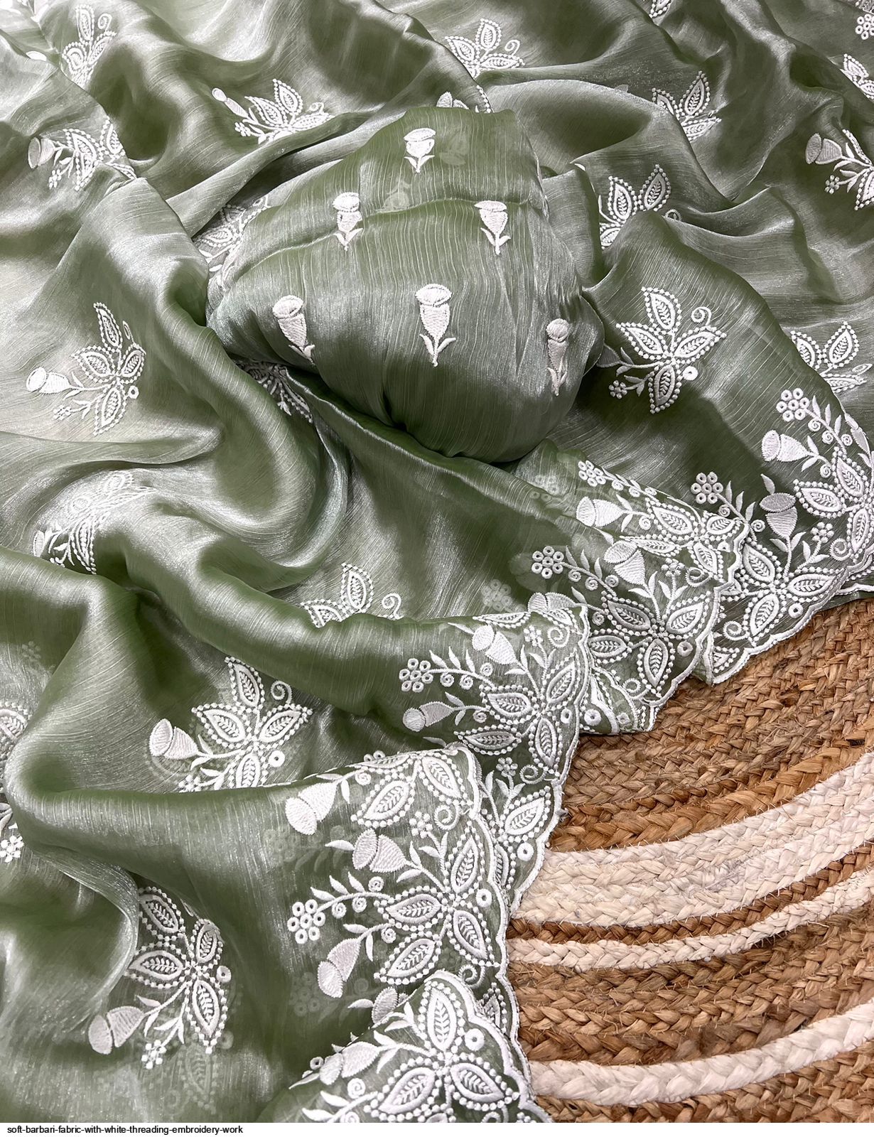 Soft Barbari Fabric With White Threading Embroidery Work