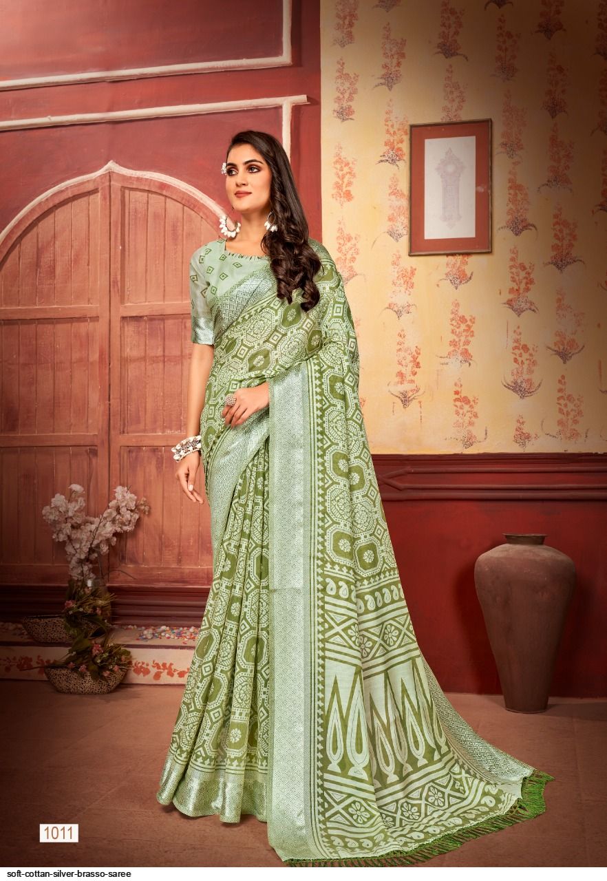 Soft Cottan silver brasso SAREE