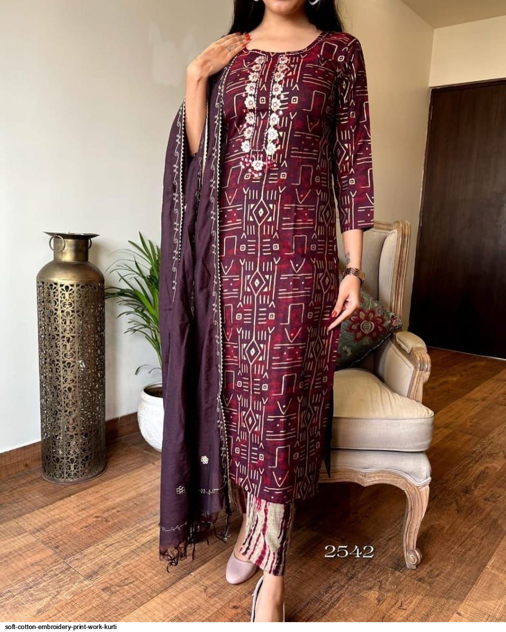 SOFT COTTON EMBROIDERY PRINT WORK KURTI