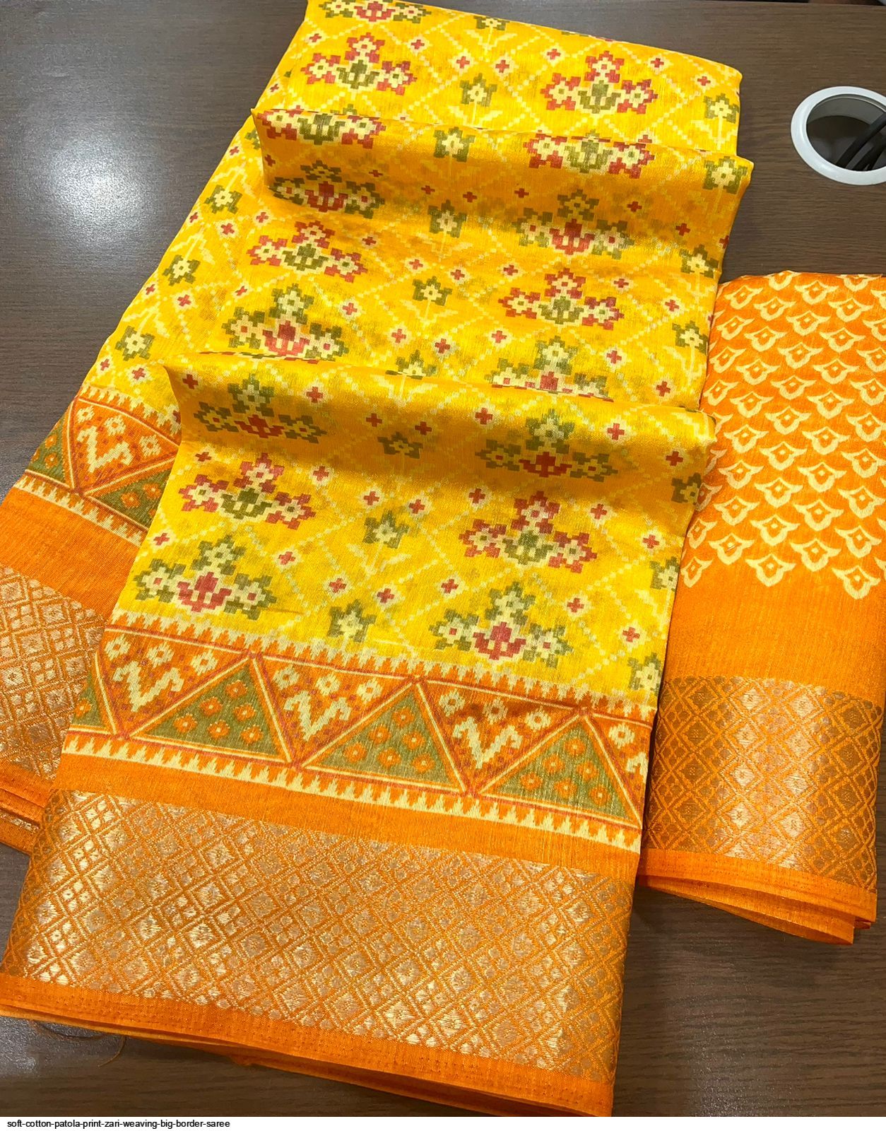 Soft Cotton Patola Print Zari Weaving Big Border Saree