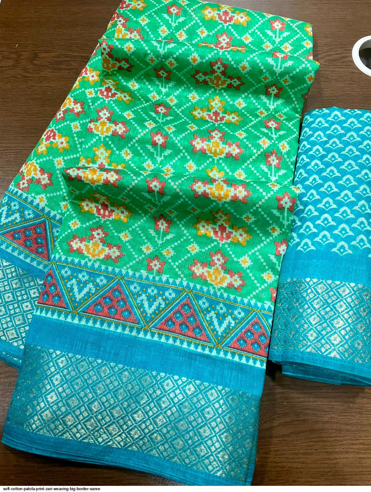 Soft Cotton Patola Print Zari Weaving Big Border Saree