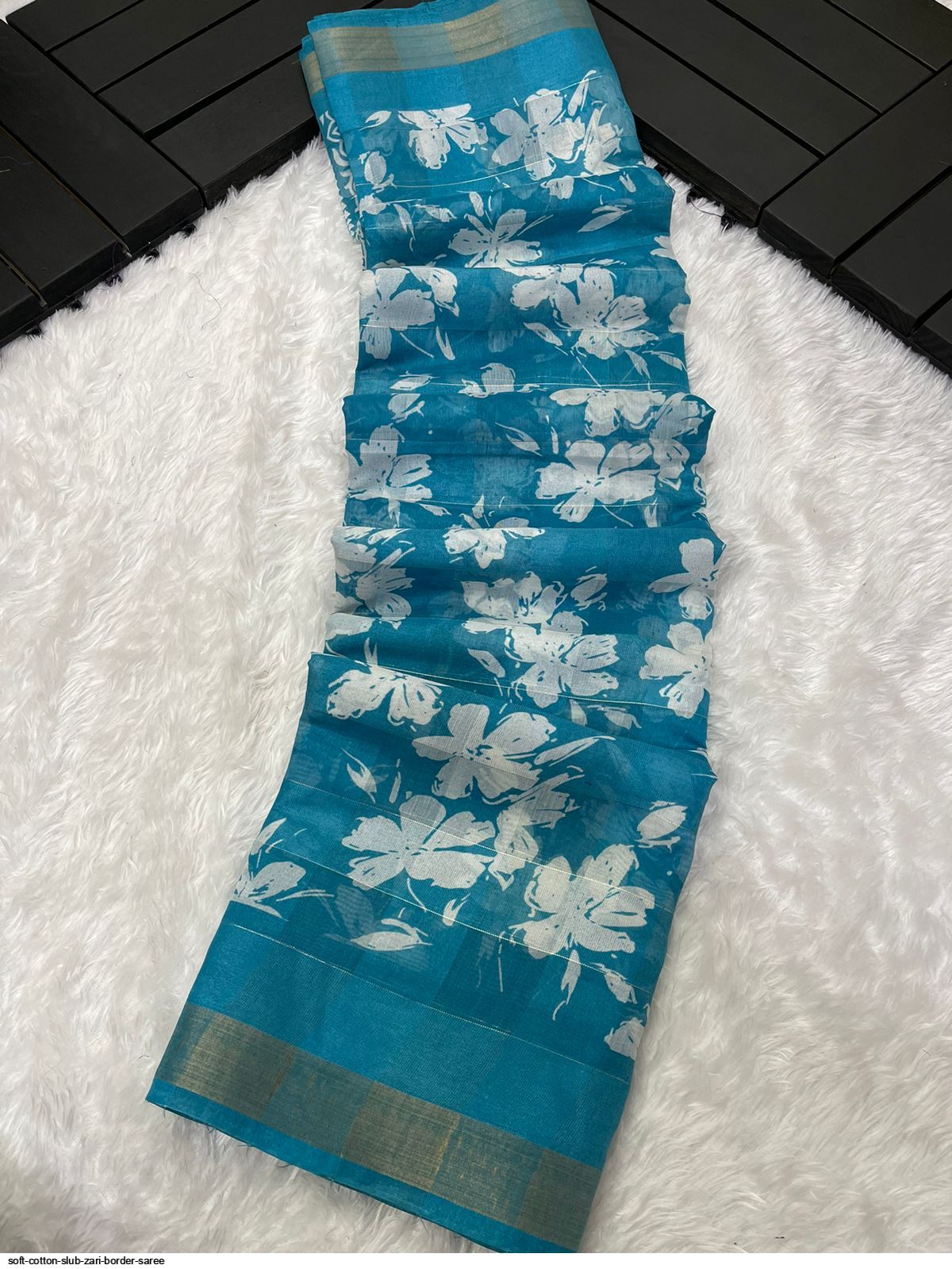 SOFT COTTON SLUB zari BORDER saree