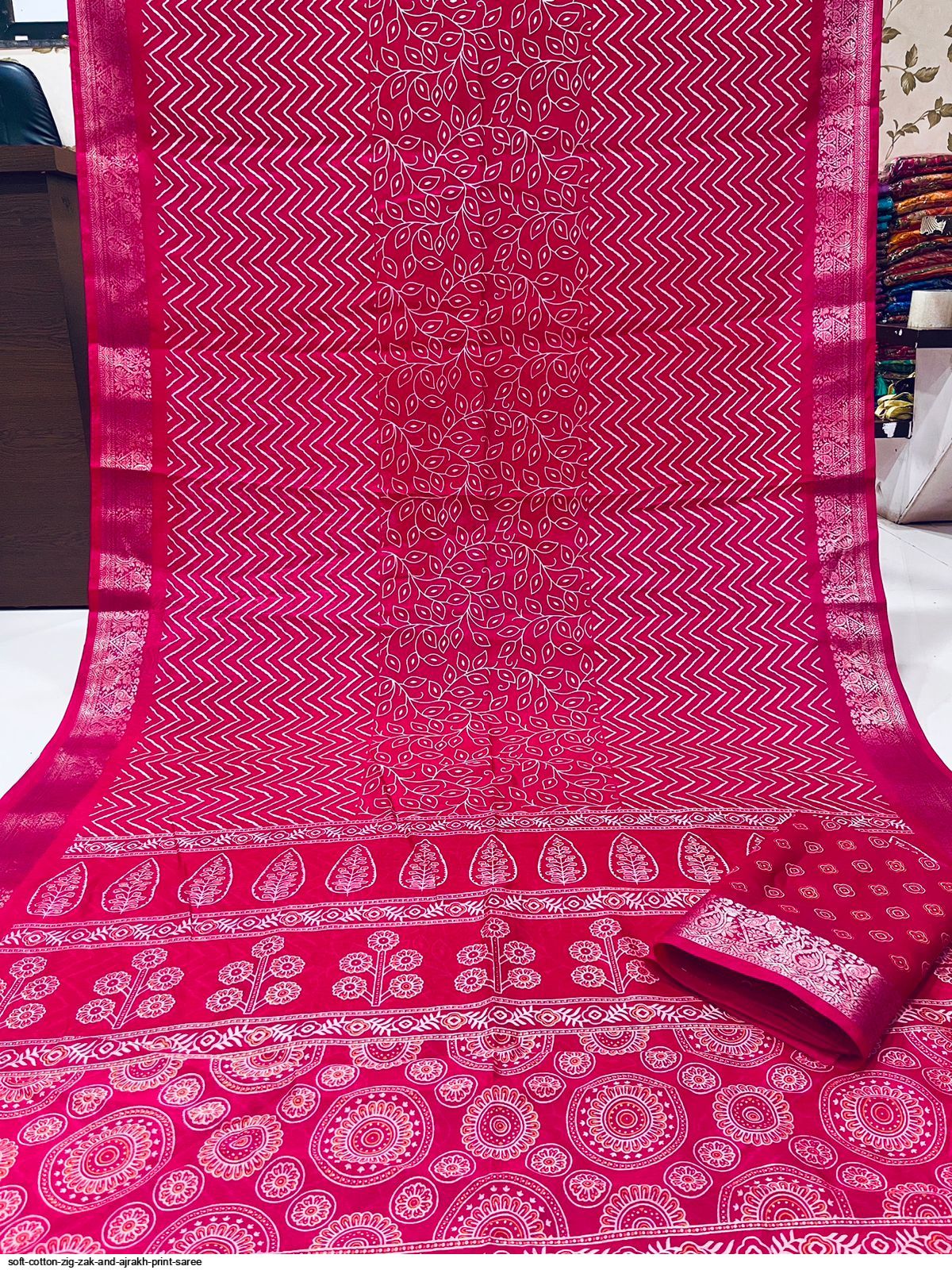 Soft Cotton Zig Zak and Ajrakh Print saree