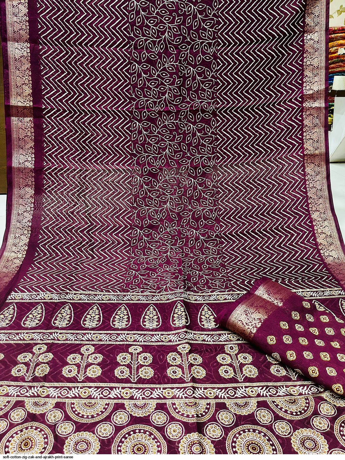 Soft Cotton Zig Zak and Ajrakh Print saree