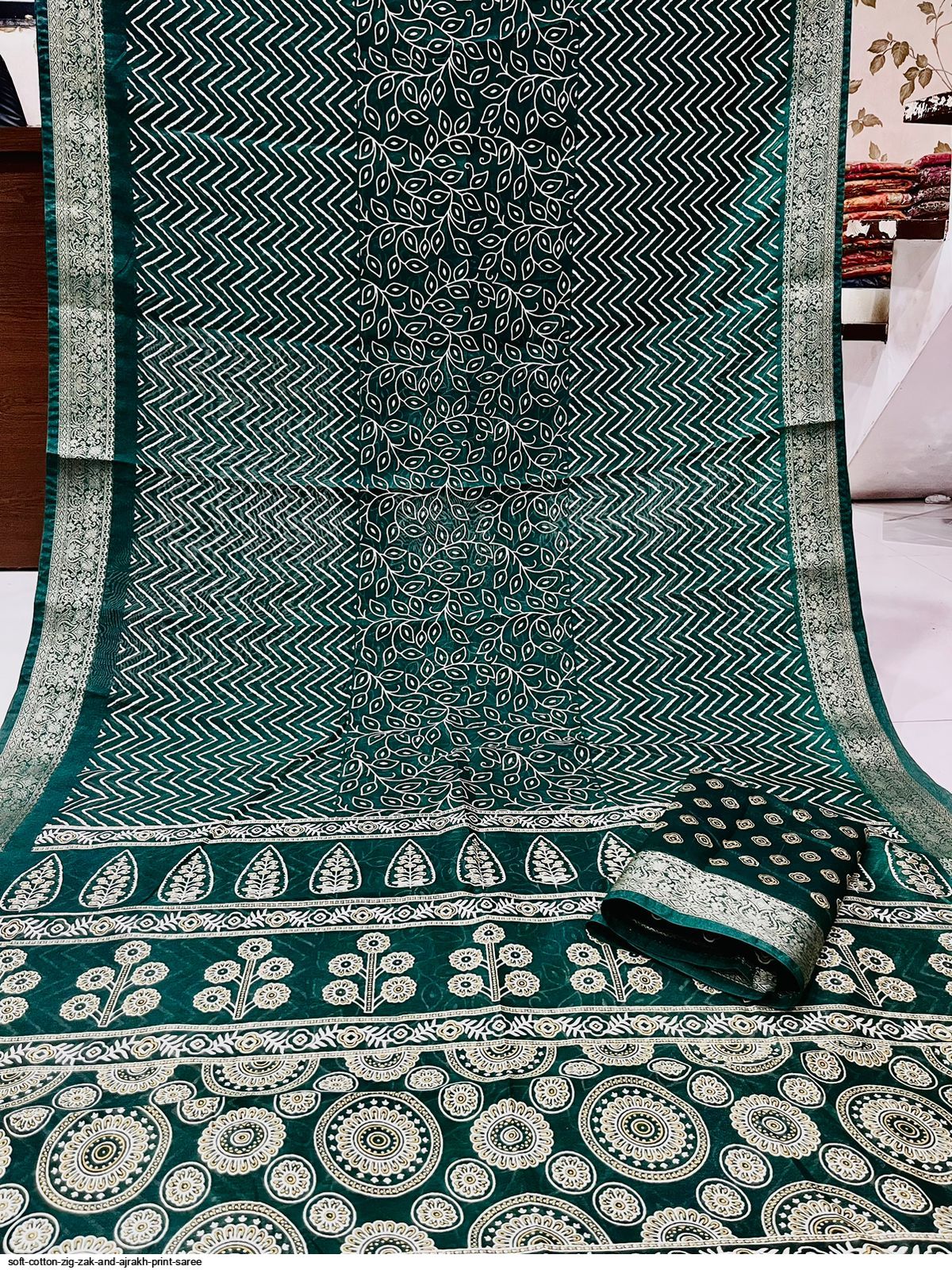Soft Cotton Zig Zak and Ajrakh Print saree