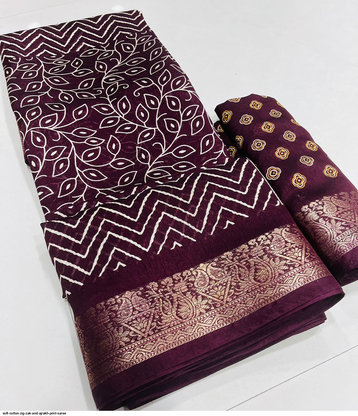 Soft Cotton Zig Zak and Ajrakh Print saree
