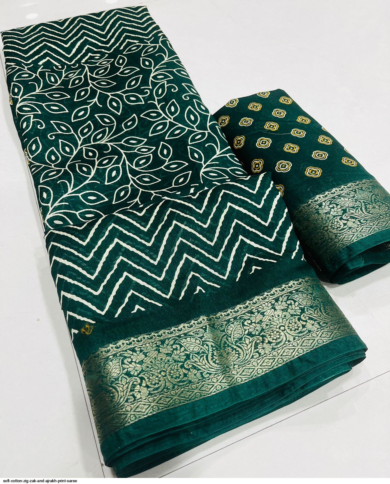 Soft Cotton Zig Zak and Ajrakh Print saree