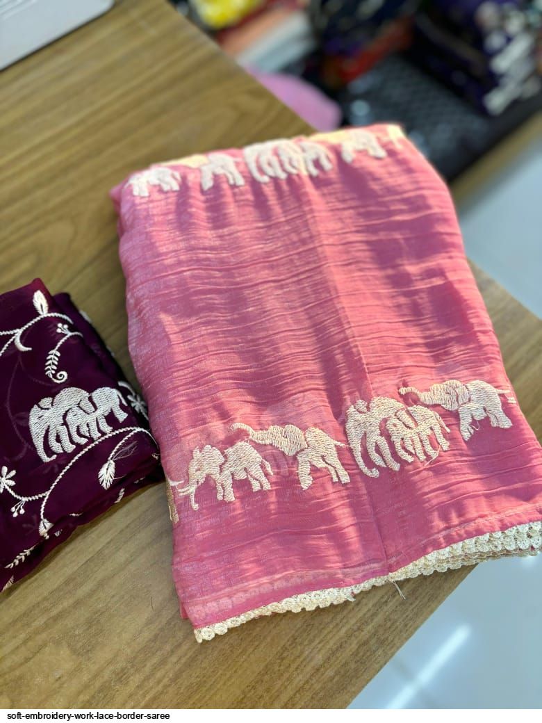 Soft Embroidery Work Lace Border Saree