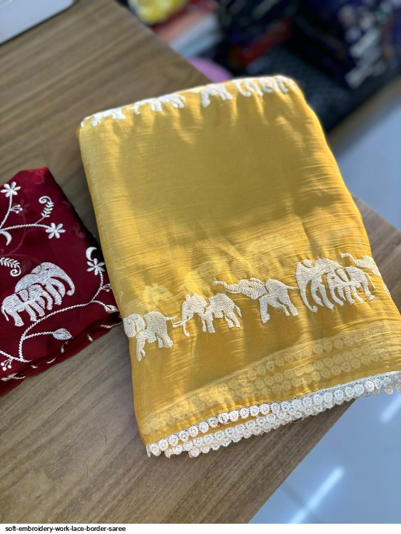Soft Embroidery Work Lace Border Saree