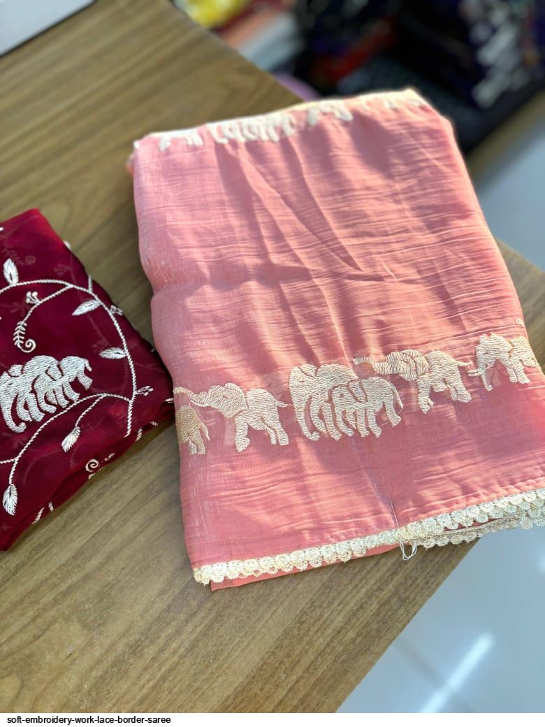 Soft Embroidery Work Lace Border Saree