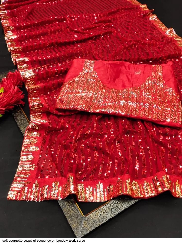 Soft Georgette Beautiful Sequence Embroidery Work saree