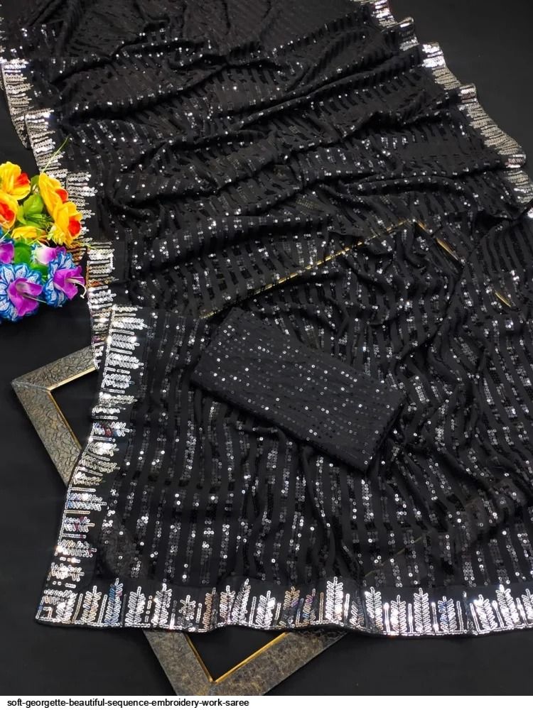 Soft Georgette Beautiful Sequence Embroidery Work saree