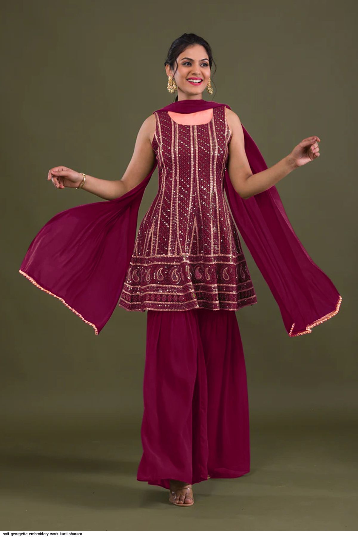 SOFT GEORGETTE EMBROIDERY WORK KURTI SHARARA