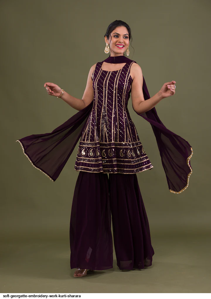 SOFT GEORGETTE EMBROIDERY WORK KURTI SHARARA