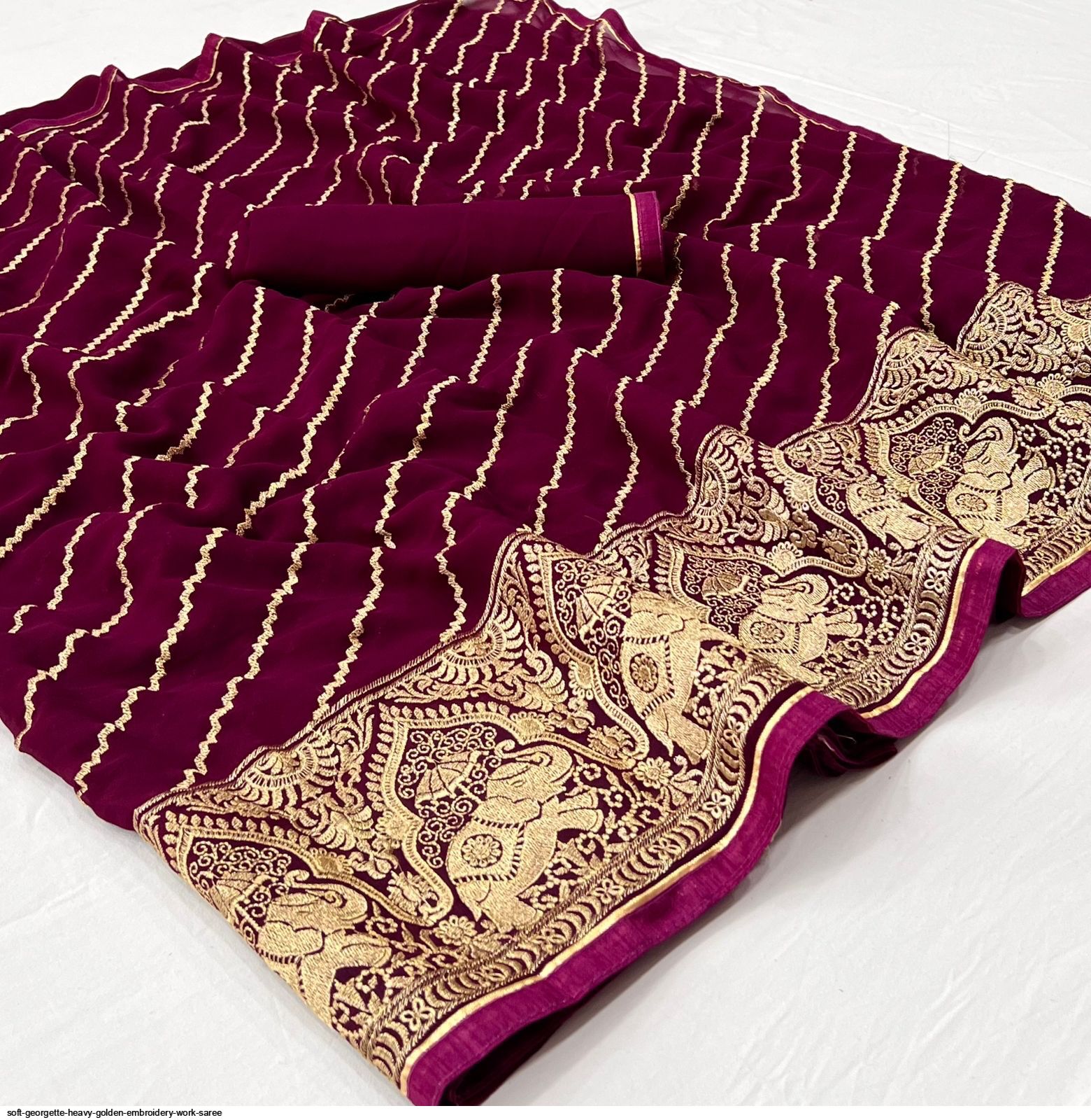 Soft Georgette Heavy Golden Embroidery Work SAREE