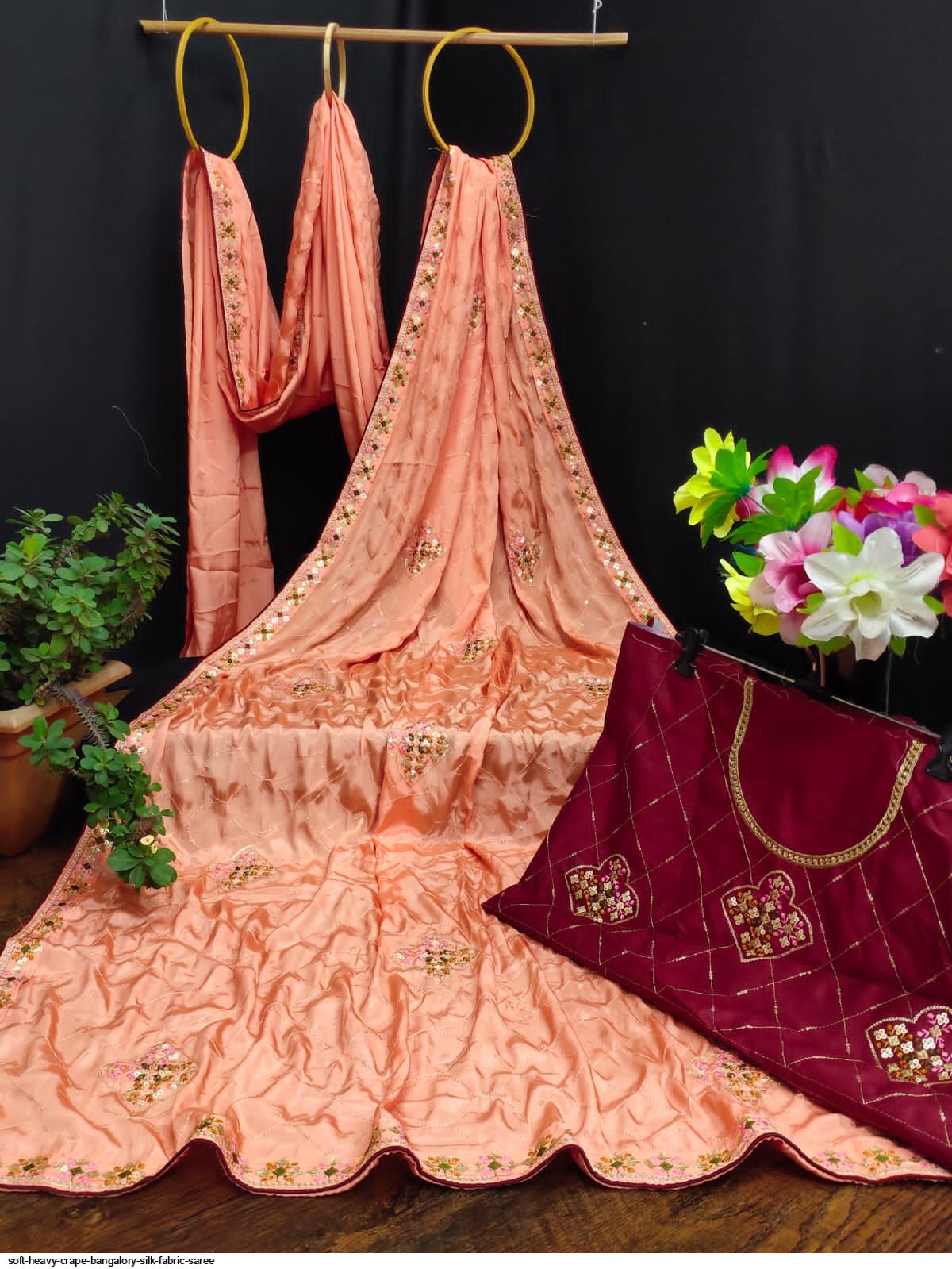 Soft heavy crape bangalory silk Fabric saree