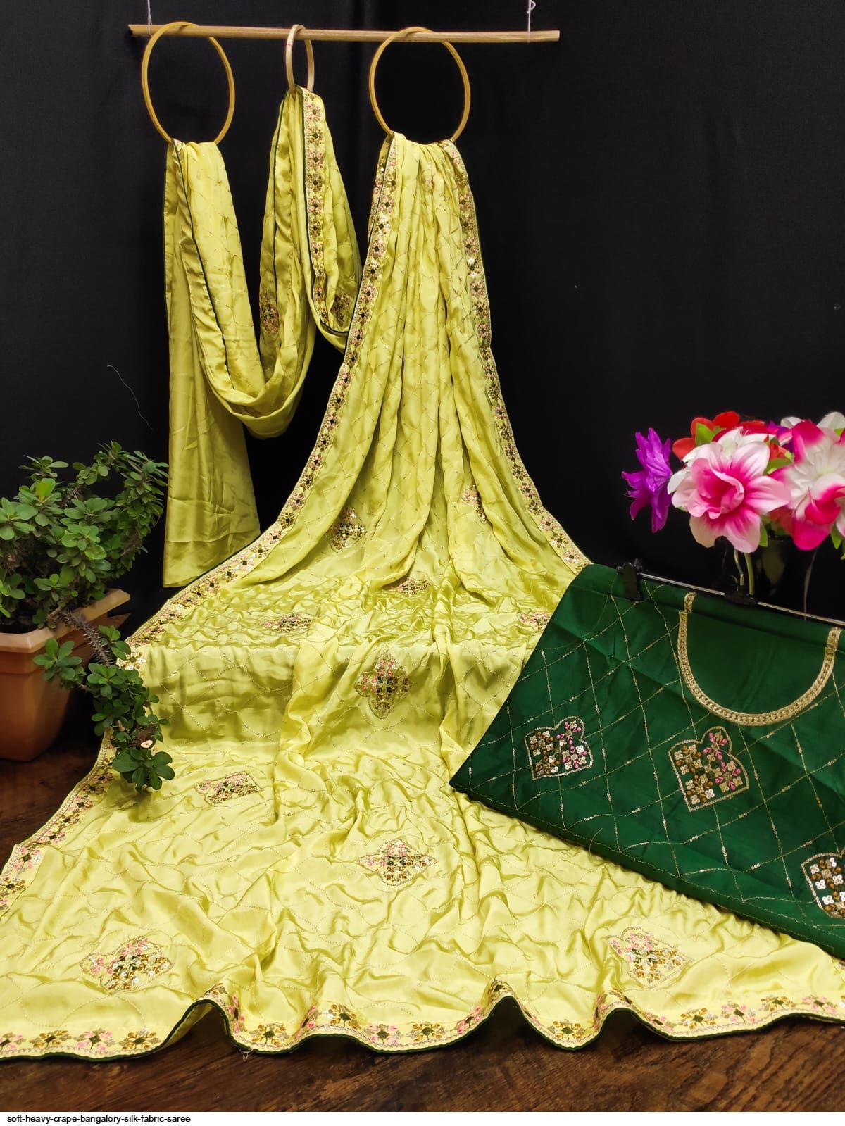 Soft heavy crape bangalory silk Fabric saree