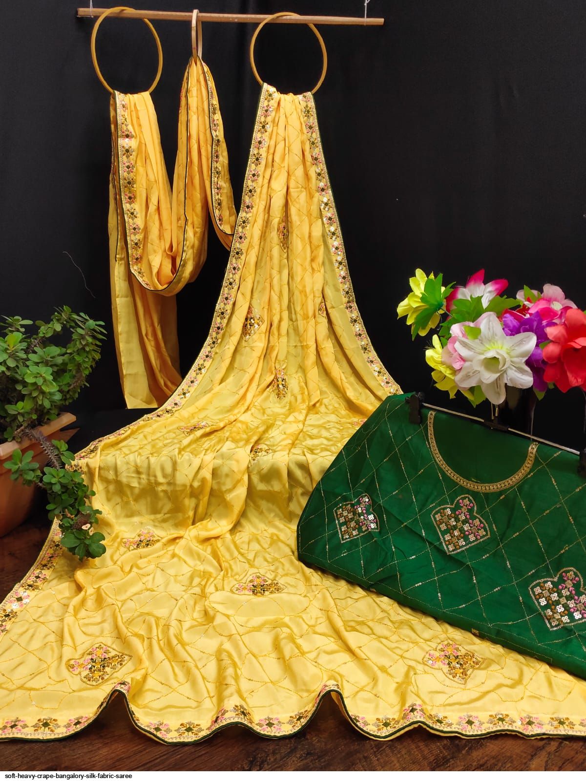 Soft heavy crape bangalory silk Fabric saree