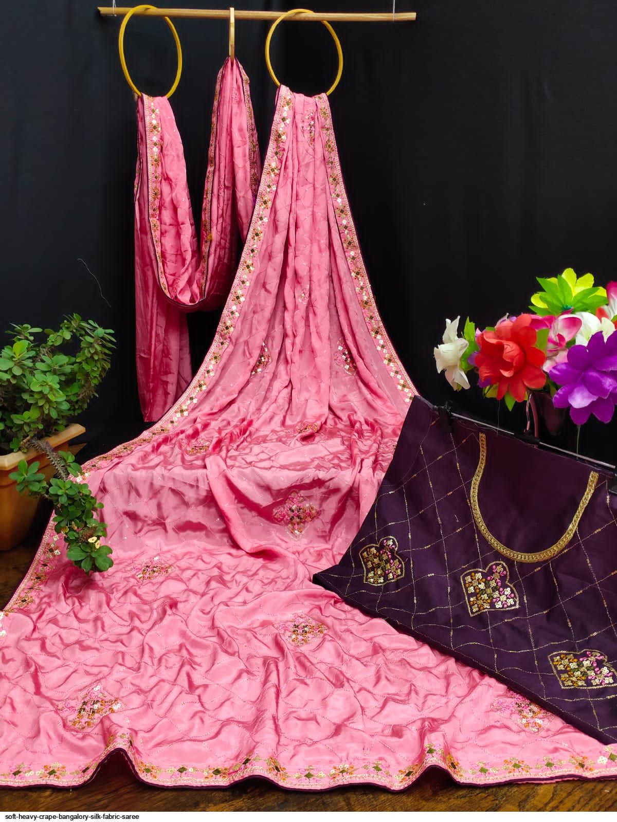 Soft heavy crape bangalory silk Fabric saree