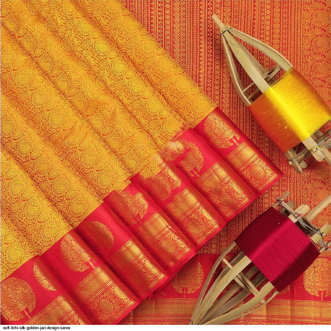 soft lichi silk golden jari design saree