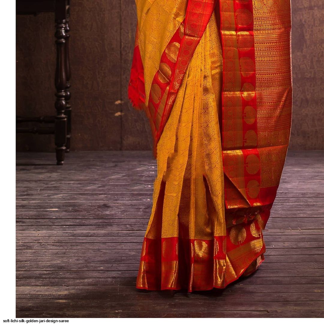 soft lichi silk golden jari design saree