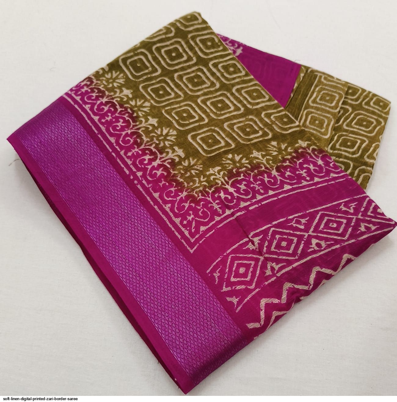 SOFT LINEN DIGITAL PRINTED ZARI BORDER SAREE