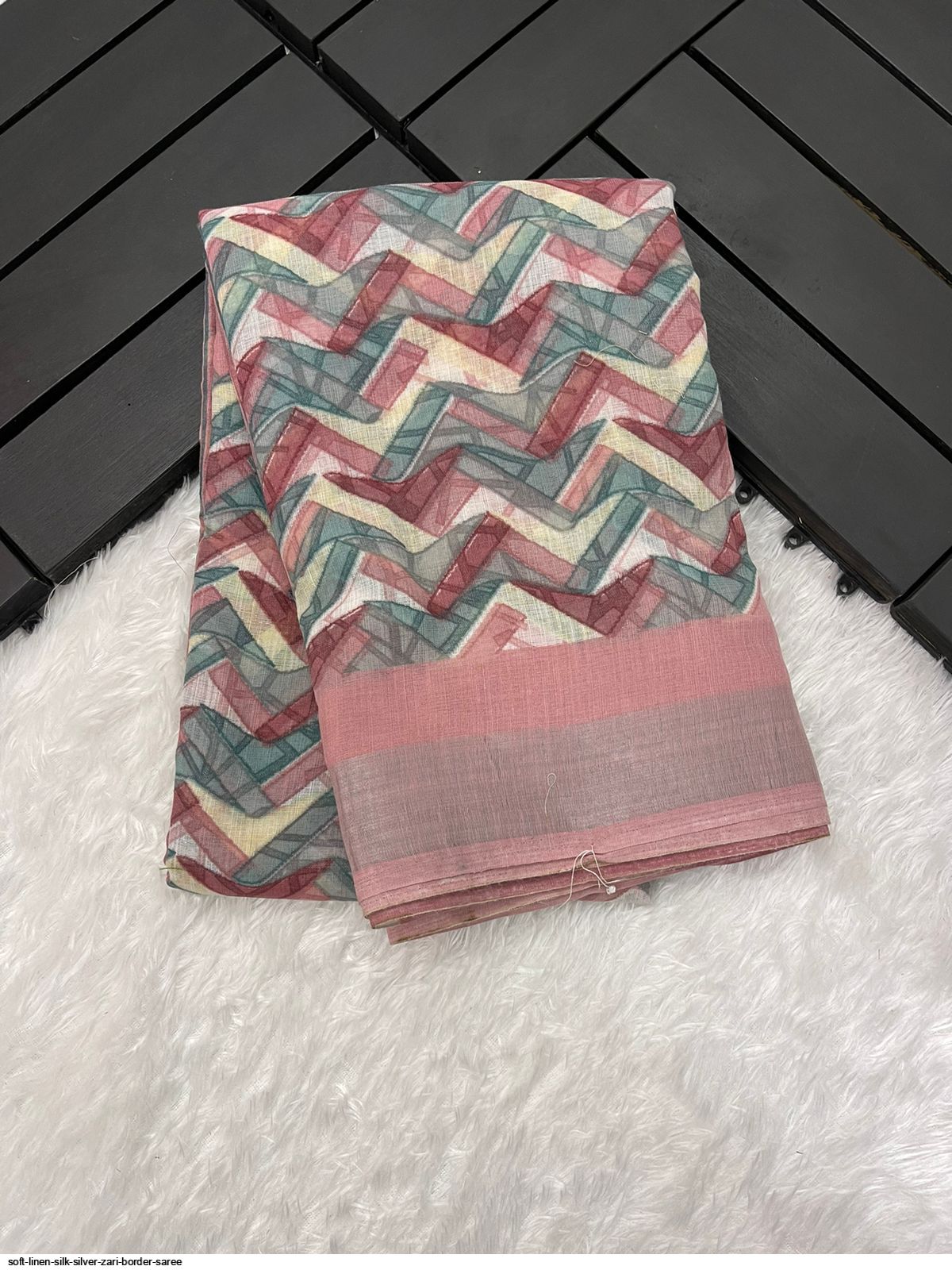 SOFT Linen Silk Silver Zari BORDER SAREE