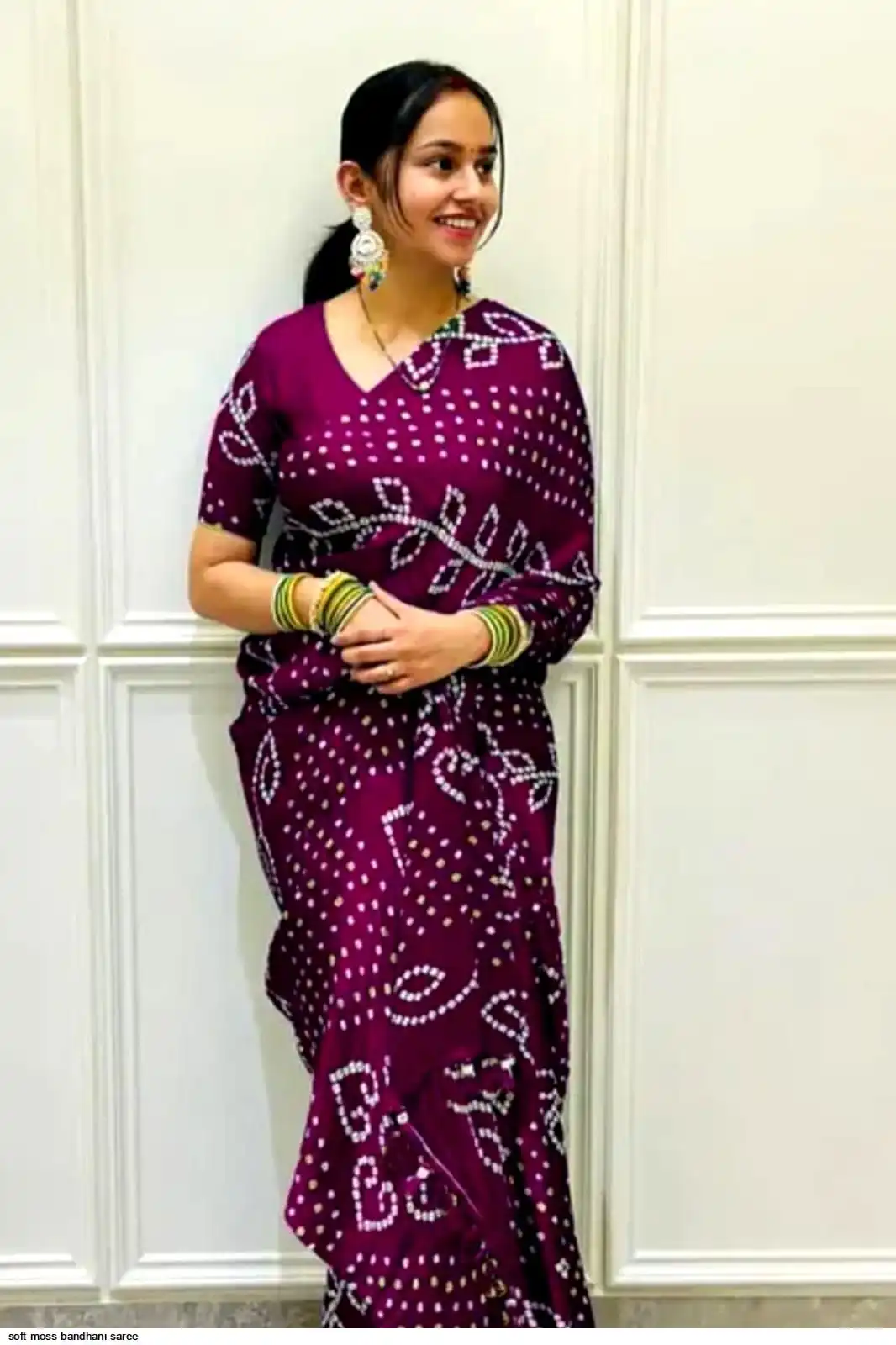 Soft moss bandhani saree