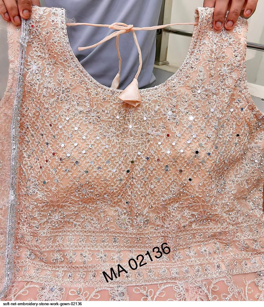 SOFT NET EMBROIDERY STONE WORK GOWN 02136