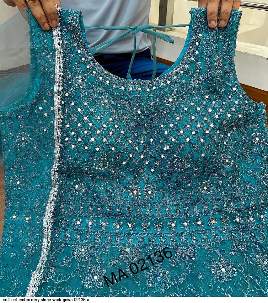 SOFT NET EMBROIDERY STONE WORK GOWN 02136