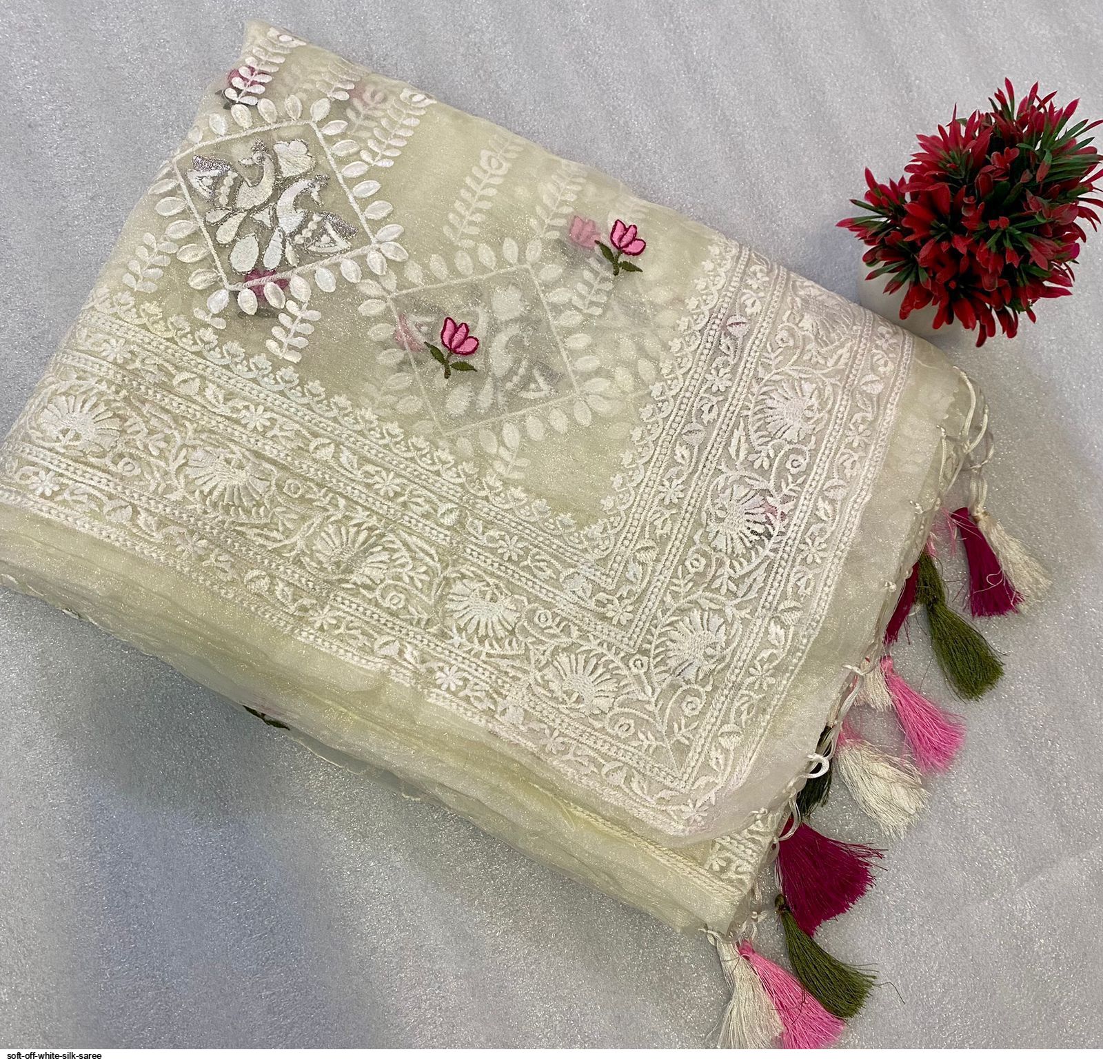 soft Off-white silk saree