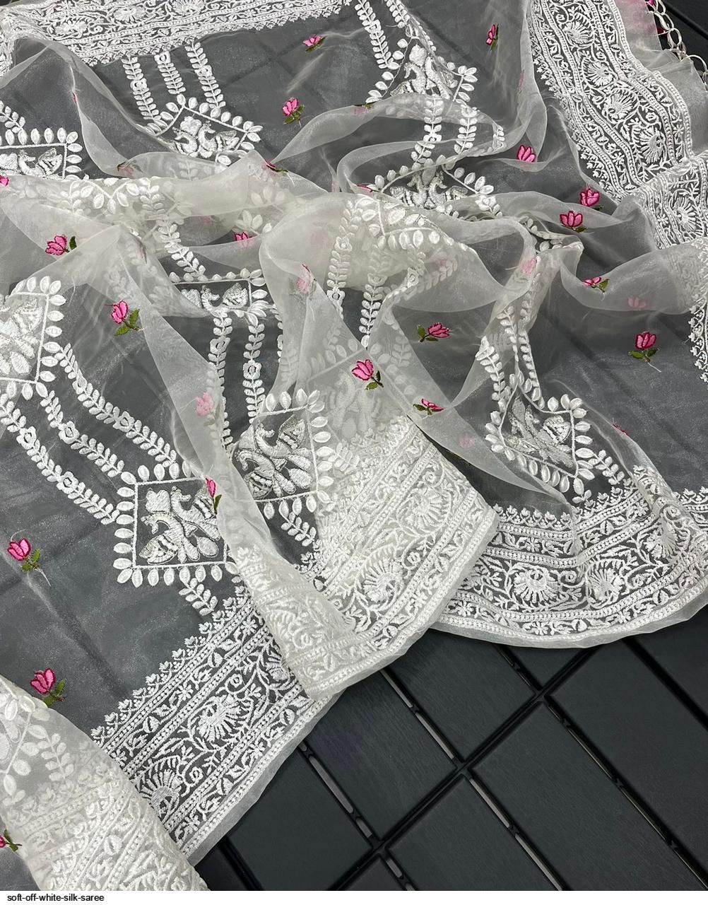 soft Off-white silk saree