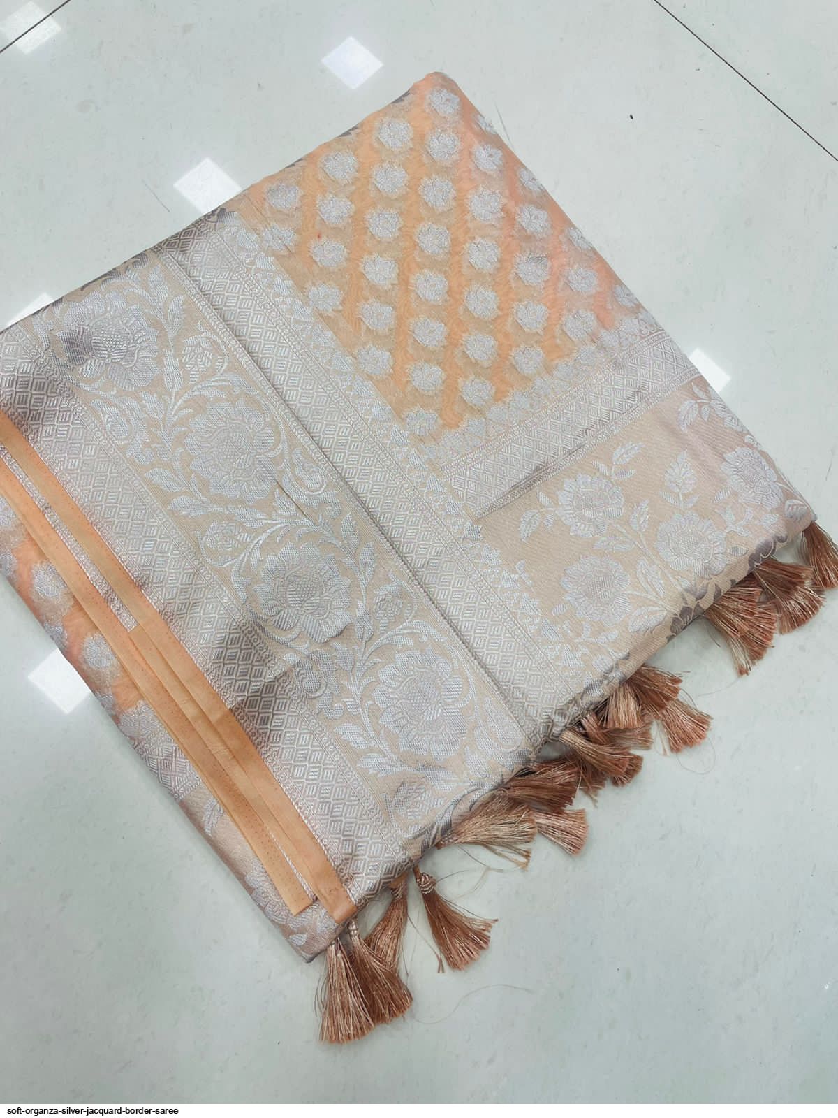 SOFT ORGANZA SILVER JACQUARD BORDER SAREE