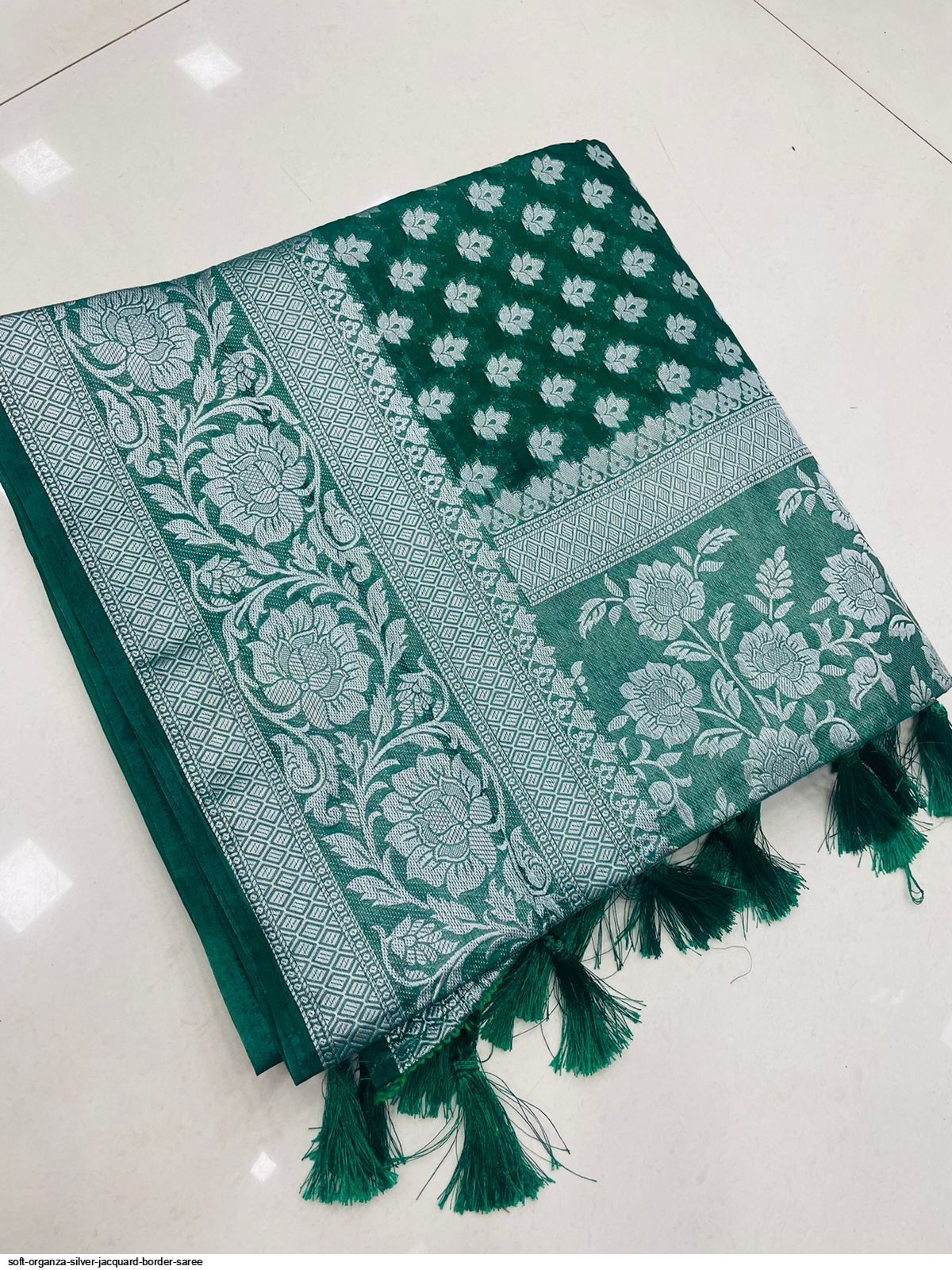 SOFT ORGANZA SILVER JACQUARD BORDER SAREE