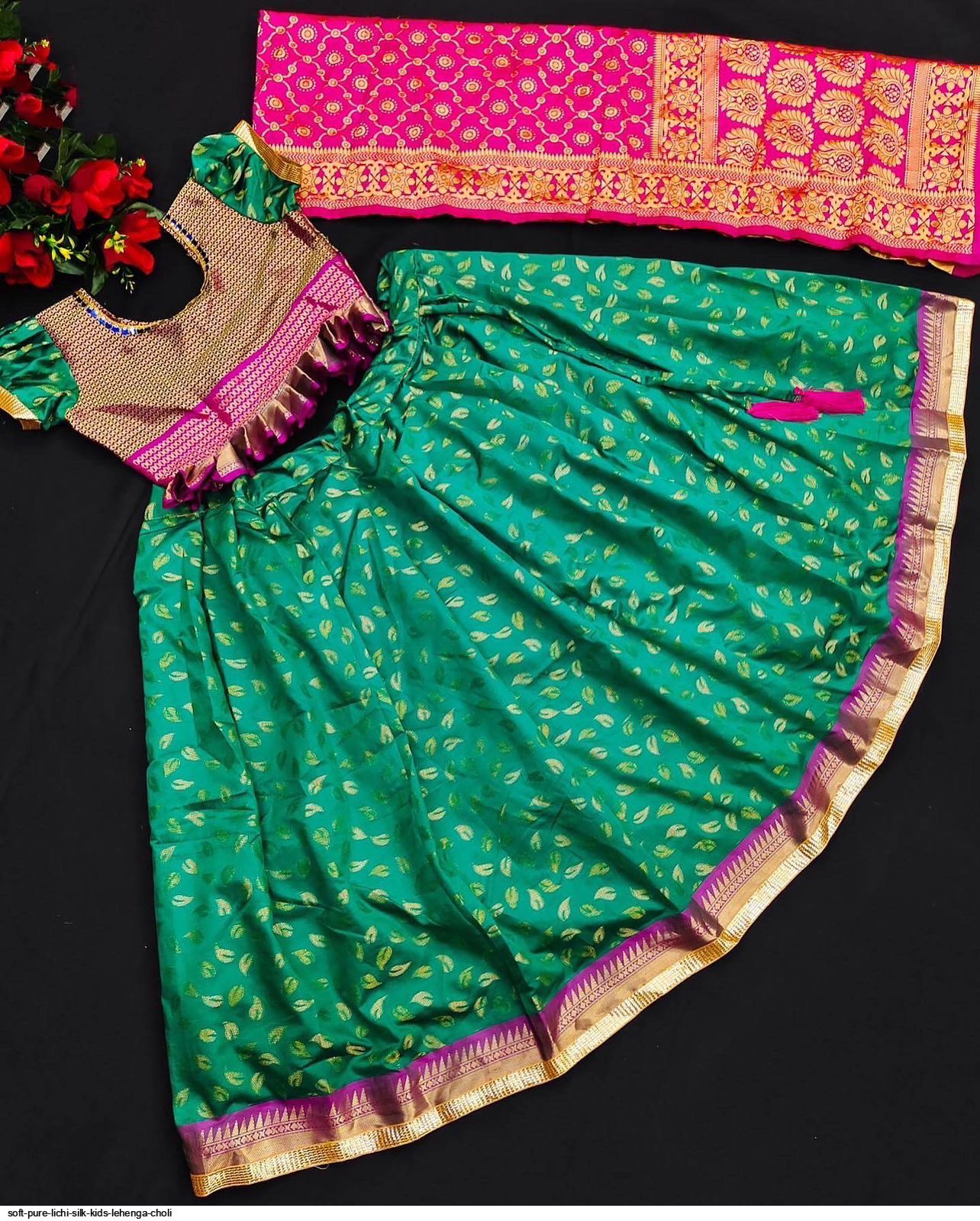soft Pure Lichi Silk kids lehenga choli