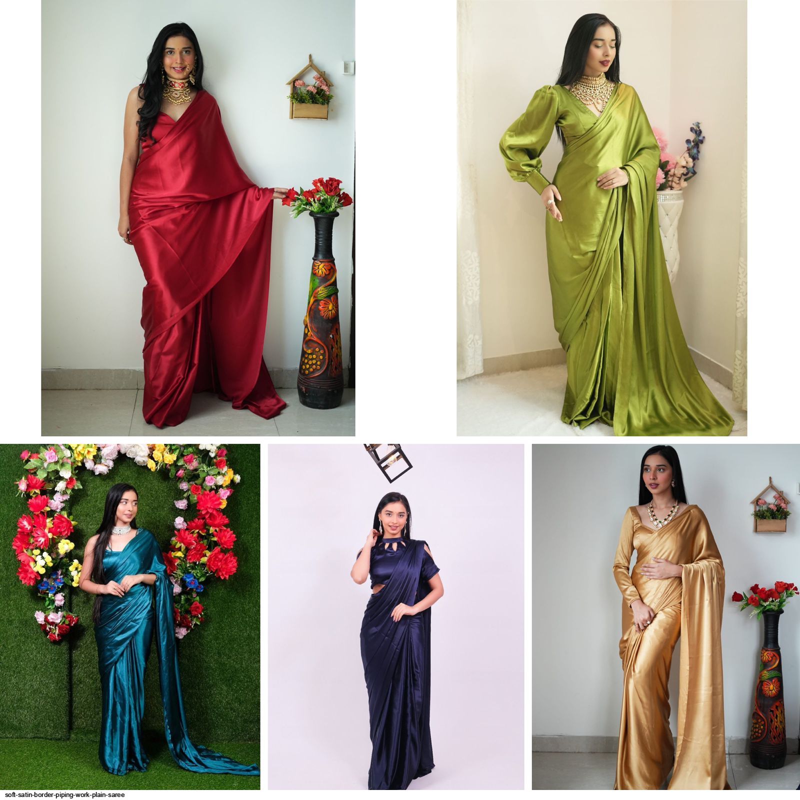 SOFT SATIN BORDER PIPING WORK PLAIN SAREE