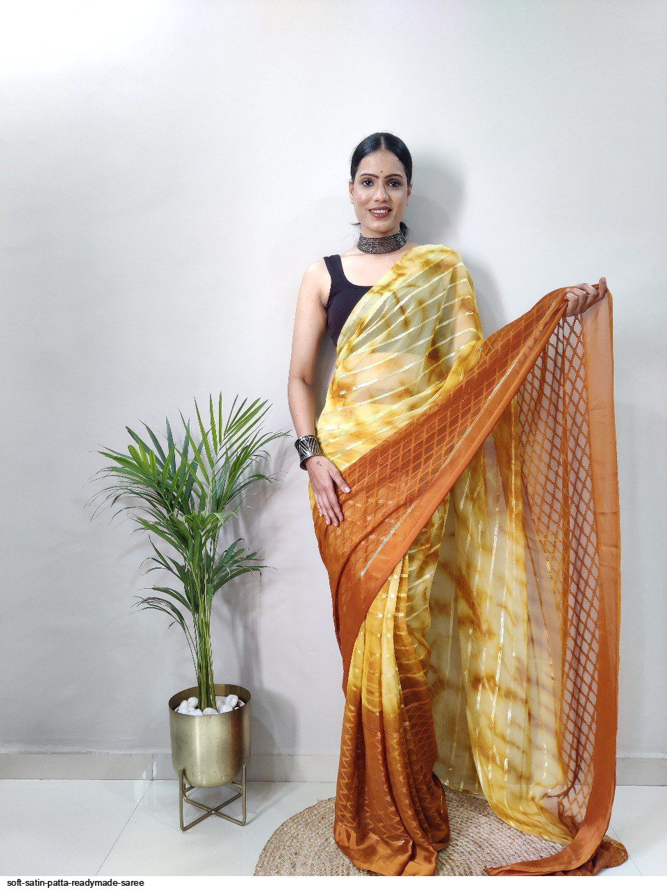 SOFT SATIN PATTA READYMADE SAREE