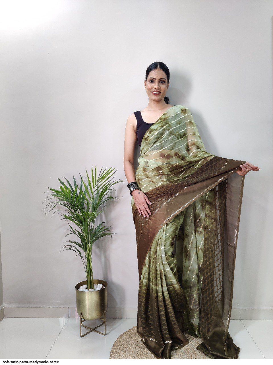 SOFT SATIN PATTA READYMADE SAREE