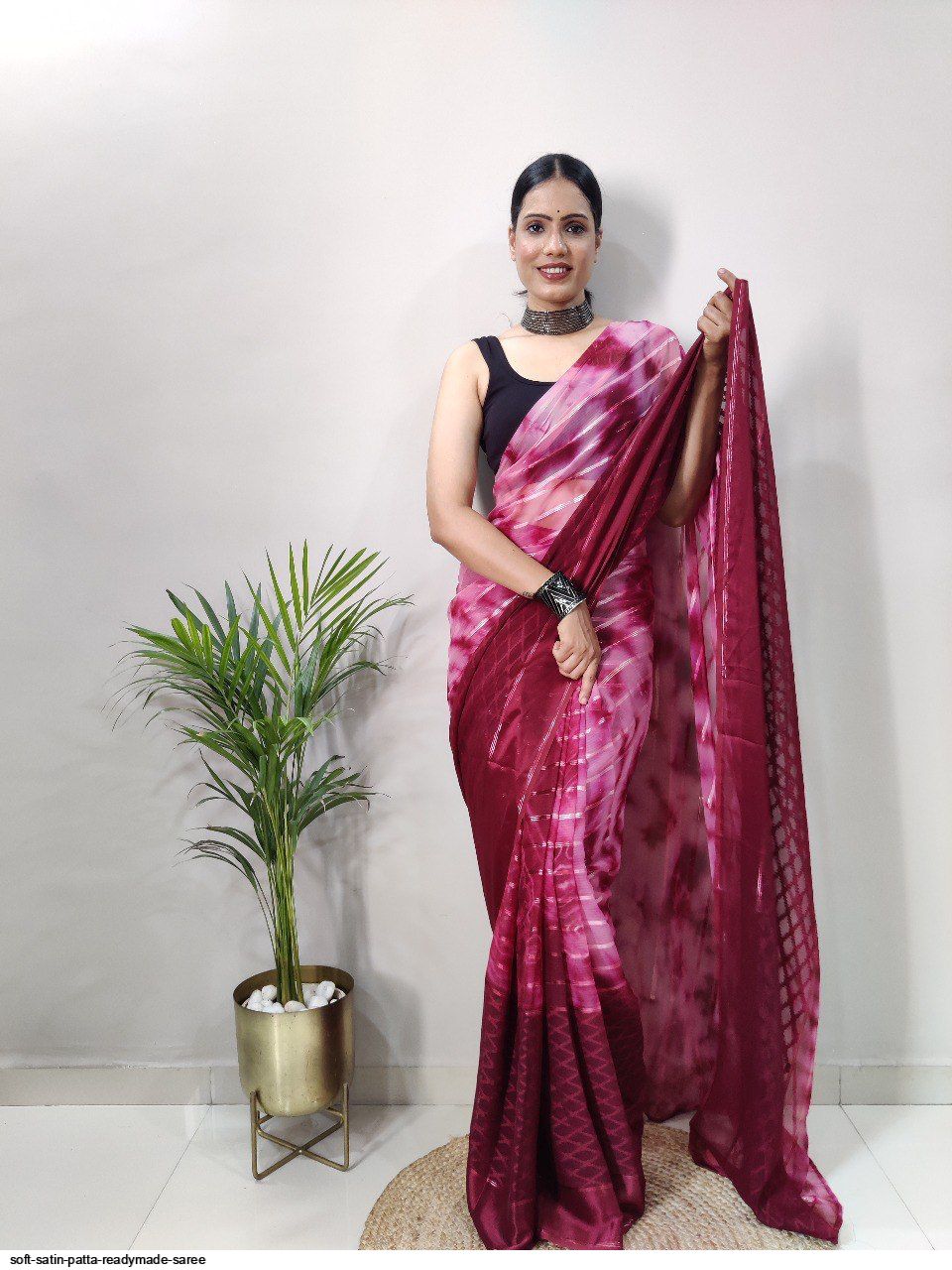 SOFT SATIN PATTA READYMADE SAREE