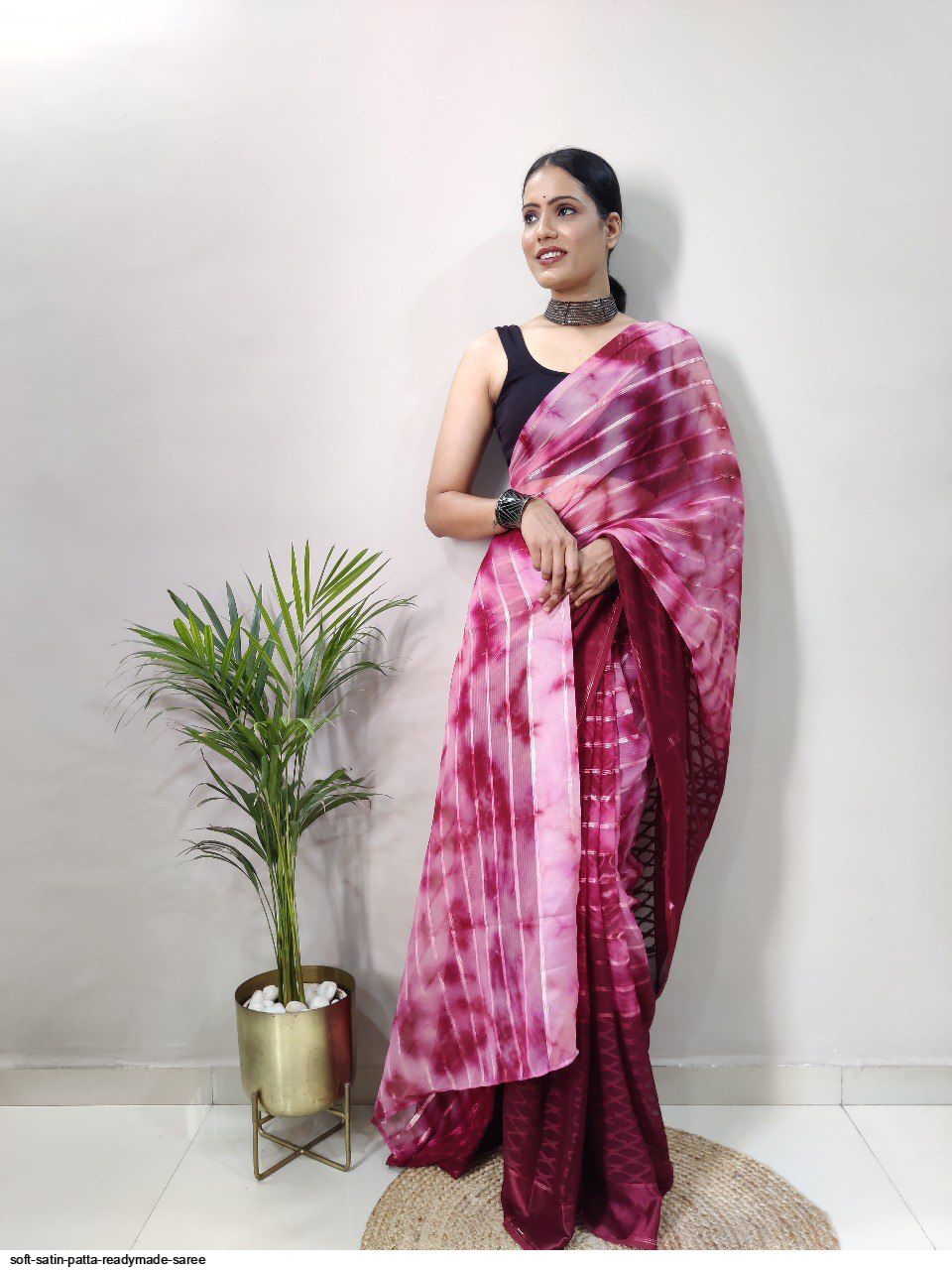 SOFT SATIN PATTA READYMADE SAREE