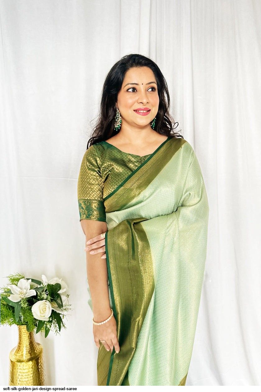 soft silk golden jari design Spread saree